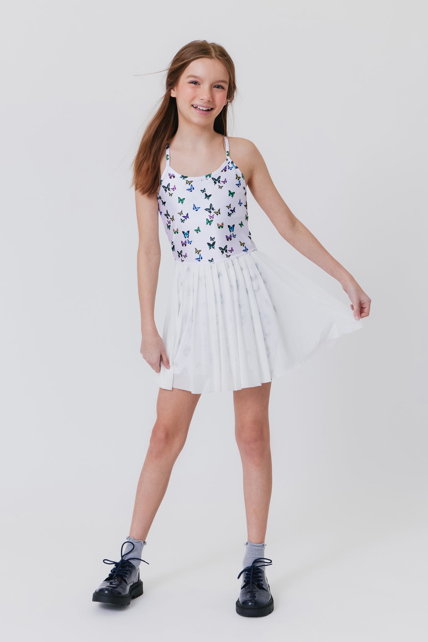 Girls Tennis Dress in White Butterflies – Terez.com