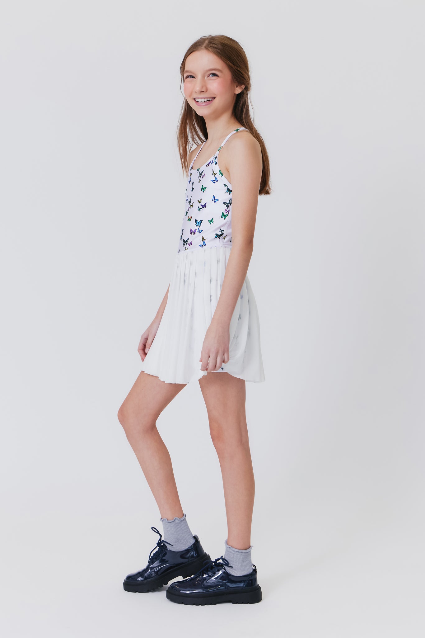 Girls Tennis Dress in White Butterflies – Terez.com
