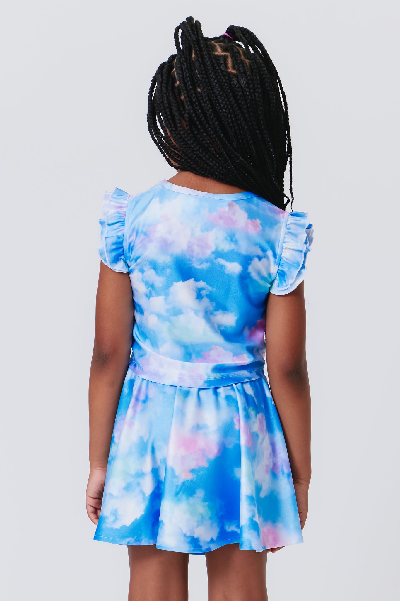 Girls Hi-Shine Ruffle Crop Top in Cotton Candy Clouds – Terez.com