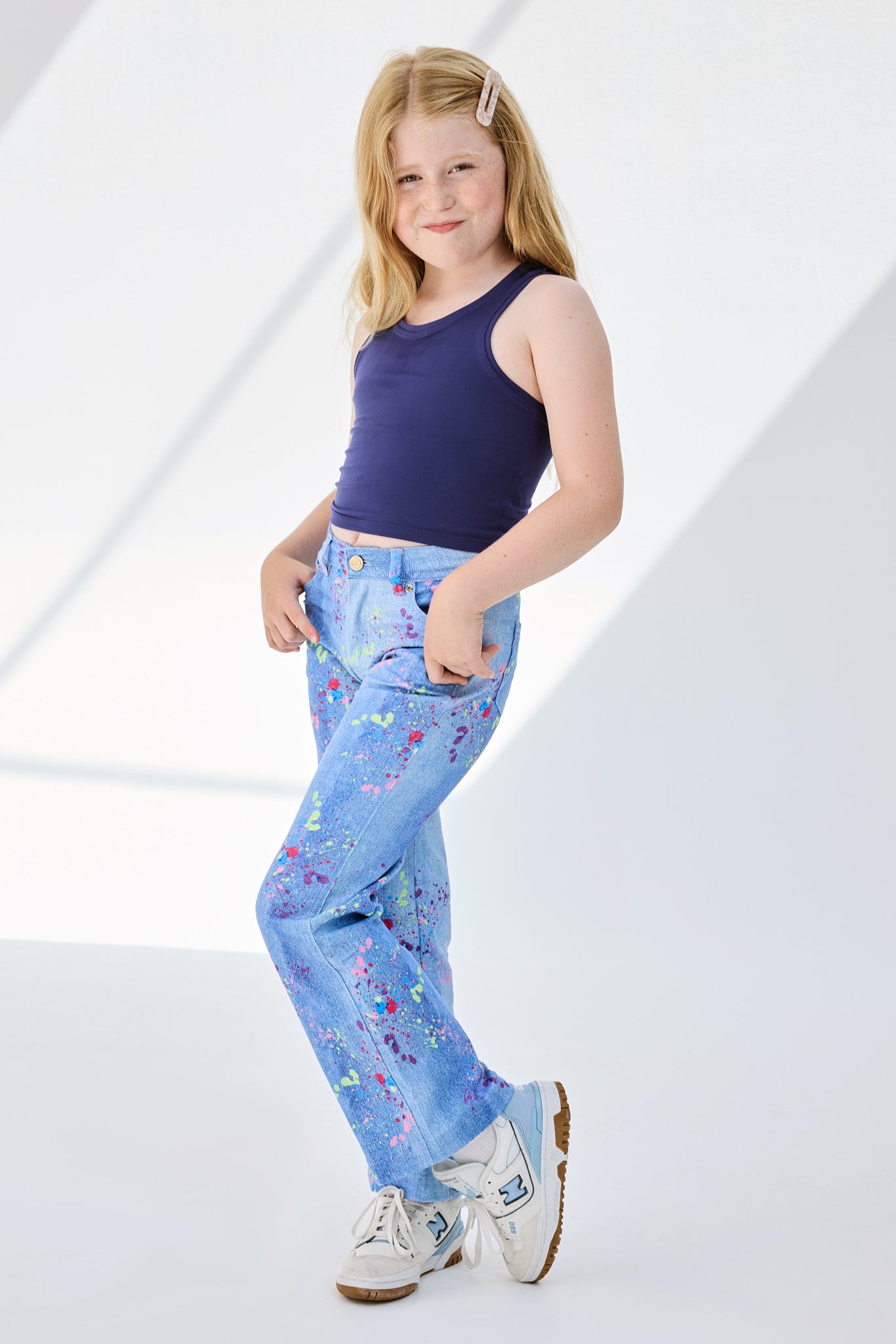 Girls Twill Pant in Denim Paint Splatter – Terez.com