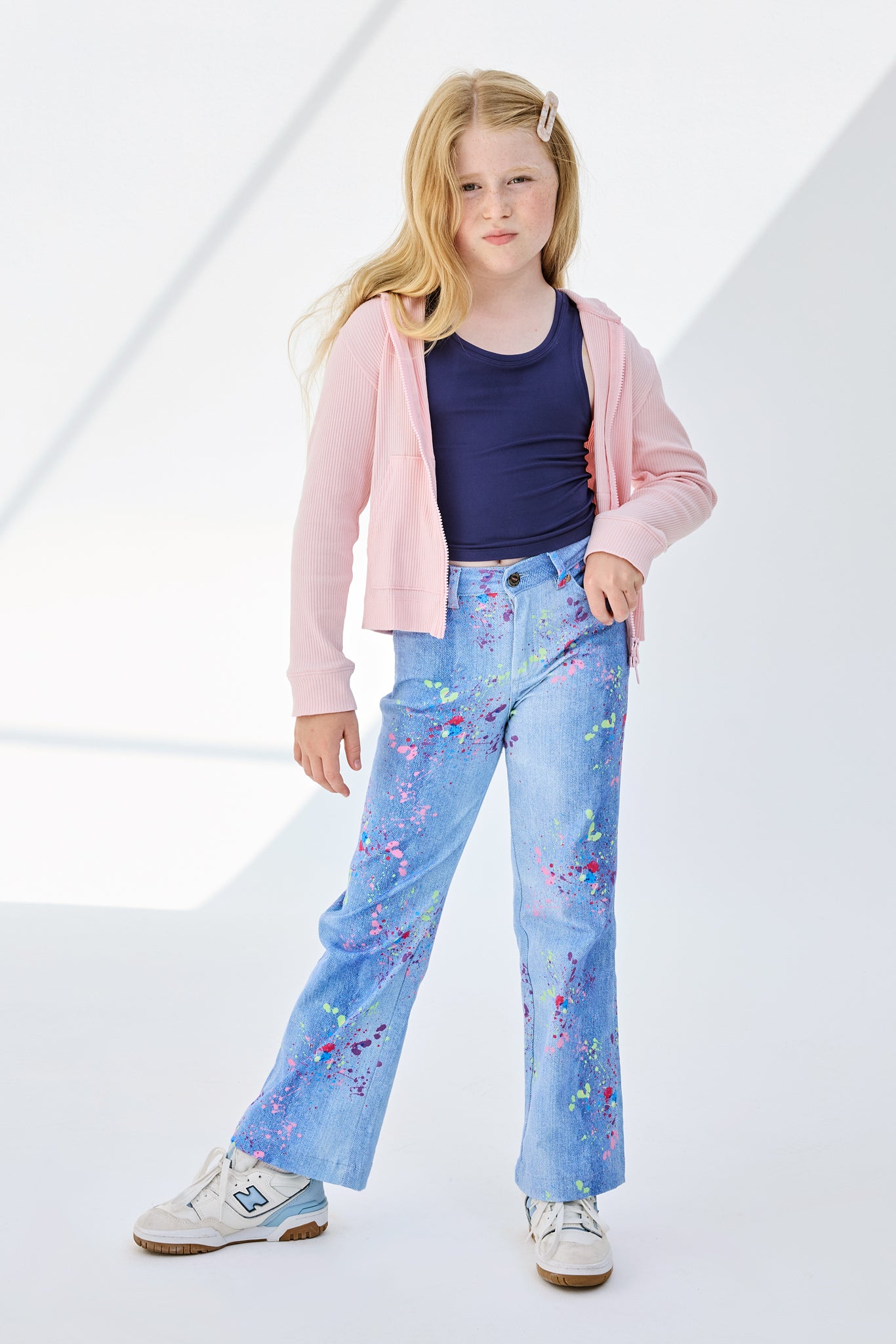 Girls Twill Pant in Denim Paint Splatter – Terez.com